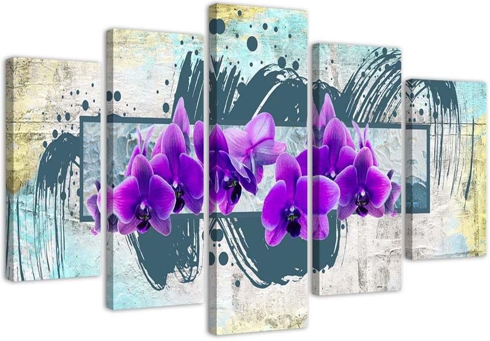 Feeby Obraz Pięcioczęściowy Na Płótnie Fioletowe Kwiaty 200X100 826685 ...