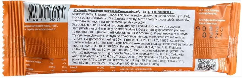 Batonik Nasiona sezamu-Pomarańcza, 35g, TM SUNFILL - Ceny i opinie ...