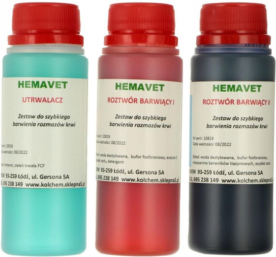 Drobne akcesoria medyczne Zestaw Barwników Hemavet 3x100ml - Ceny i ...