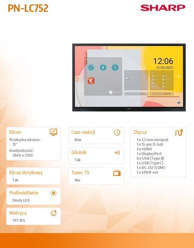 Monitor przemysłowy Nec Monitory I Public Display'E Pn-Lc752 - 75, Interactive Display, Uhd, 350 ...