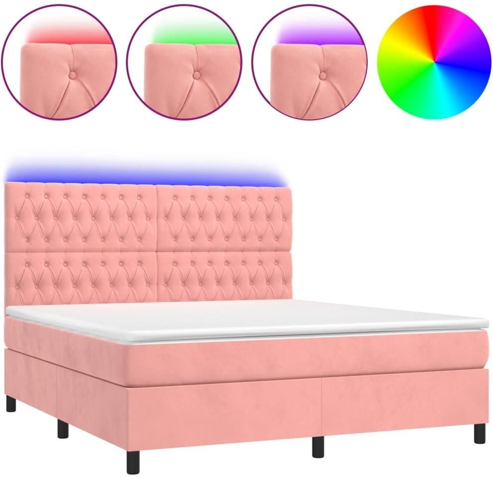 Vidaxl Box Spring Postel S Matrací A Led Růžová 180X200 Cm Samet 915305 ...