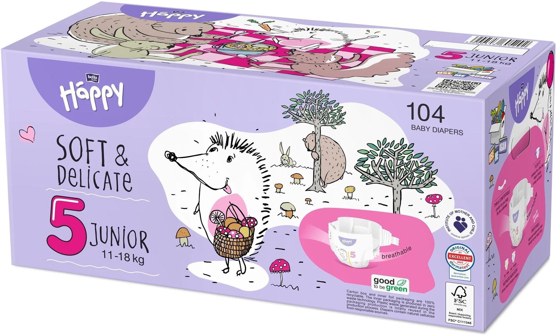 Pieluszki Bella Happy 5 Junior BOX 104 szt. - Pieluszki jednorazowe 2 ...