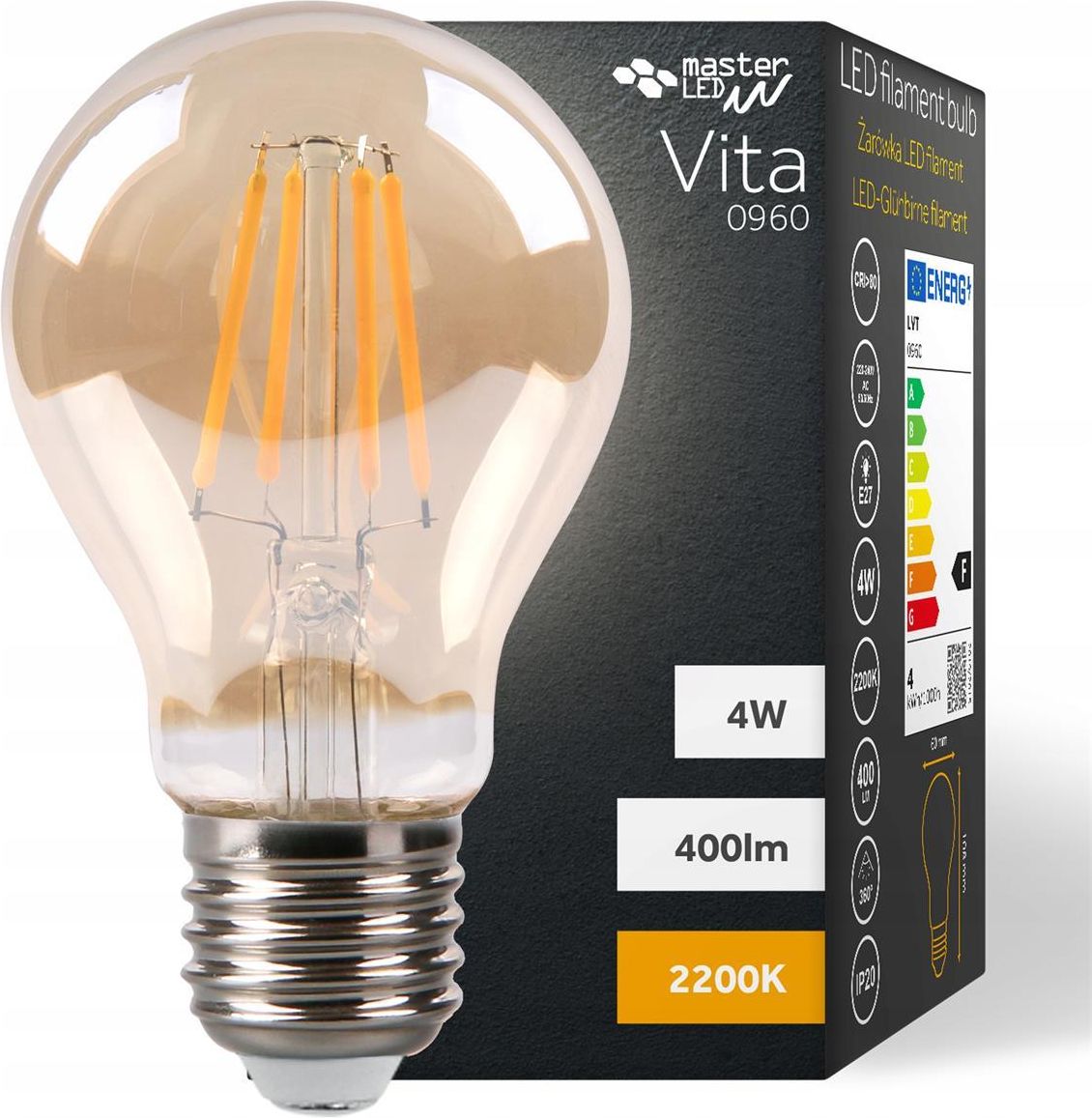Lvt Żarówka Led E27 4w Filament Vita A60 Ciepła 2200k Amber 960
