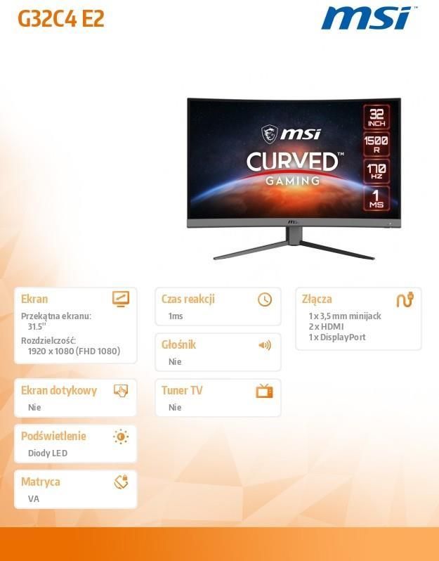 Monitor MSI G32C4 E2 - Opinie i ceny na Ceneo.pl