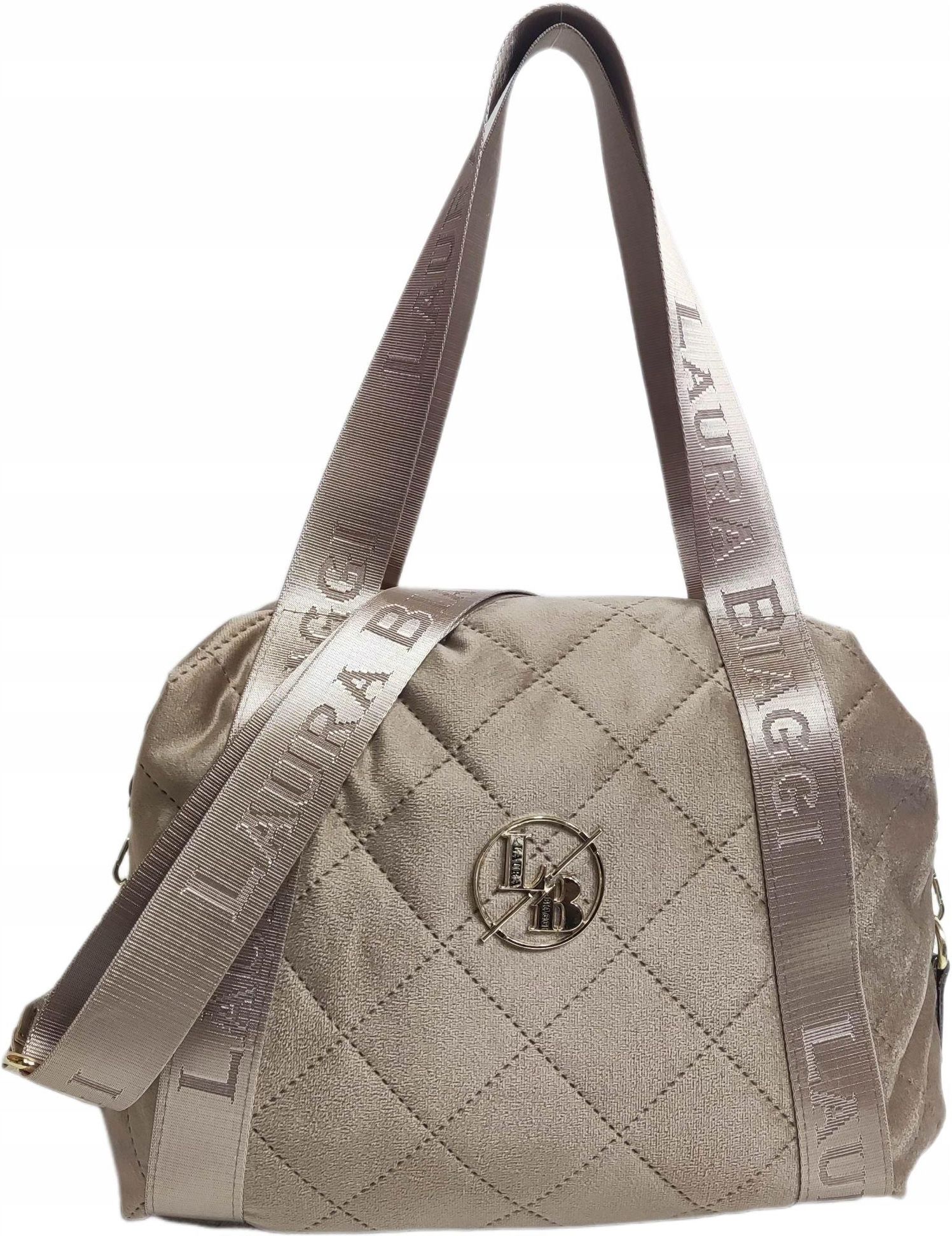 Torebka shopper Laura Biaggi beżowa pikowana zamsz - Ceny i opinie - Ceneo.pl