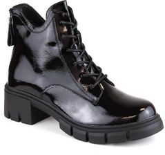 Botki damskie lakierowane na obcasie i platformie ocieplane czarne Vinceza 16438 - Ceny i opinie ...