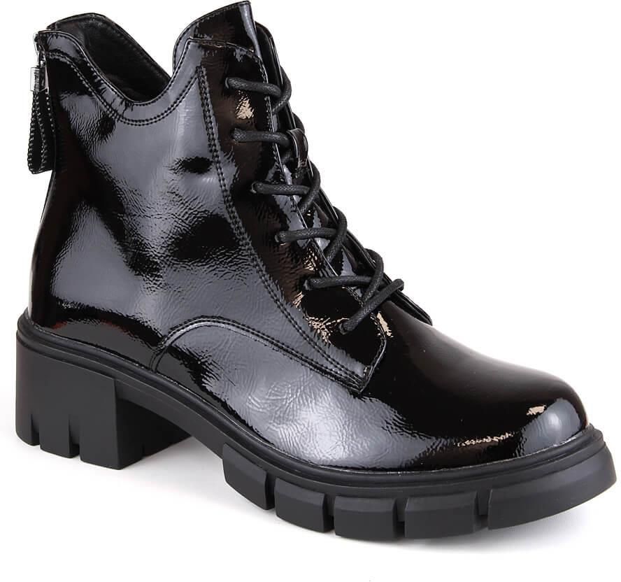 Botki damskie lakierowane na obcasie i platformie ocieplane czarne Vinceza 16438 - Ceny i opinie ...