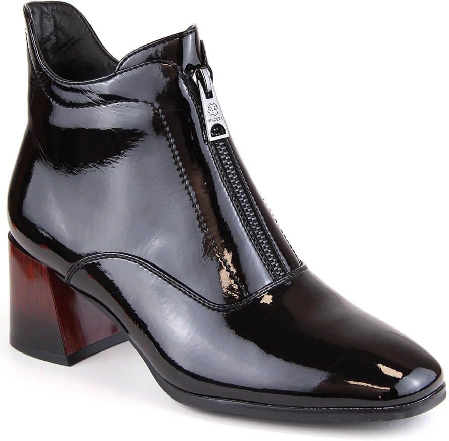 Lakierowane botki damskie na obcasie z zamkiem ocieplane czarne Vinceza 58120 - Ceny i opinie ...