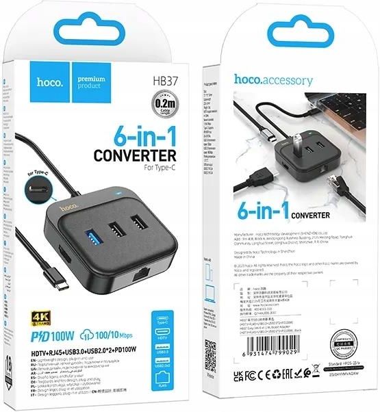 Hoco Adapter Hub 6W1 Typ C Do Hdtv Rj45 Usb3 0 Usb - Adaptery - Opinie ...
