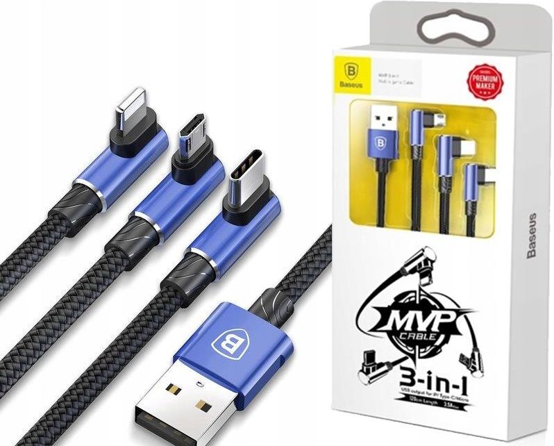 Baseus Kabel Mvp 3W1 Microusb Usb C Lightning 1 2M - Kable - Opinie i ceny na Ceneo.pl