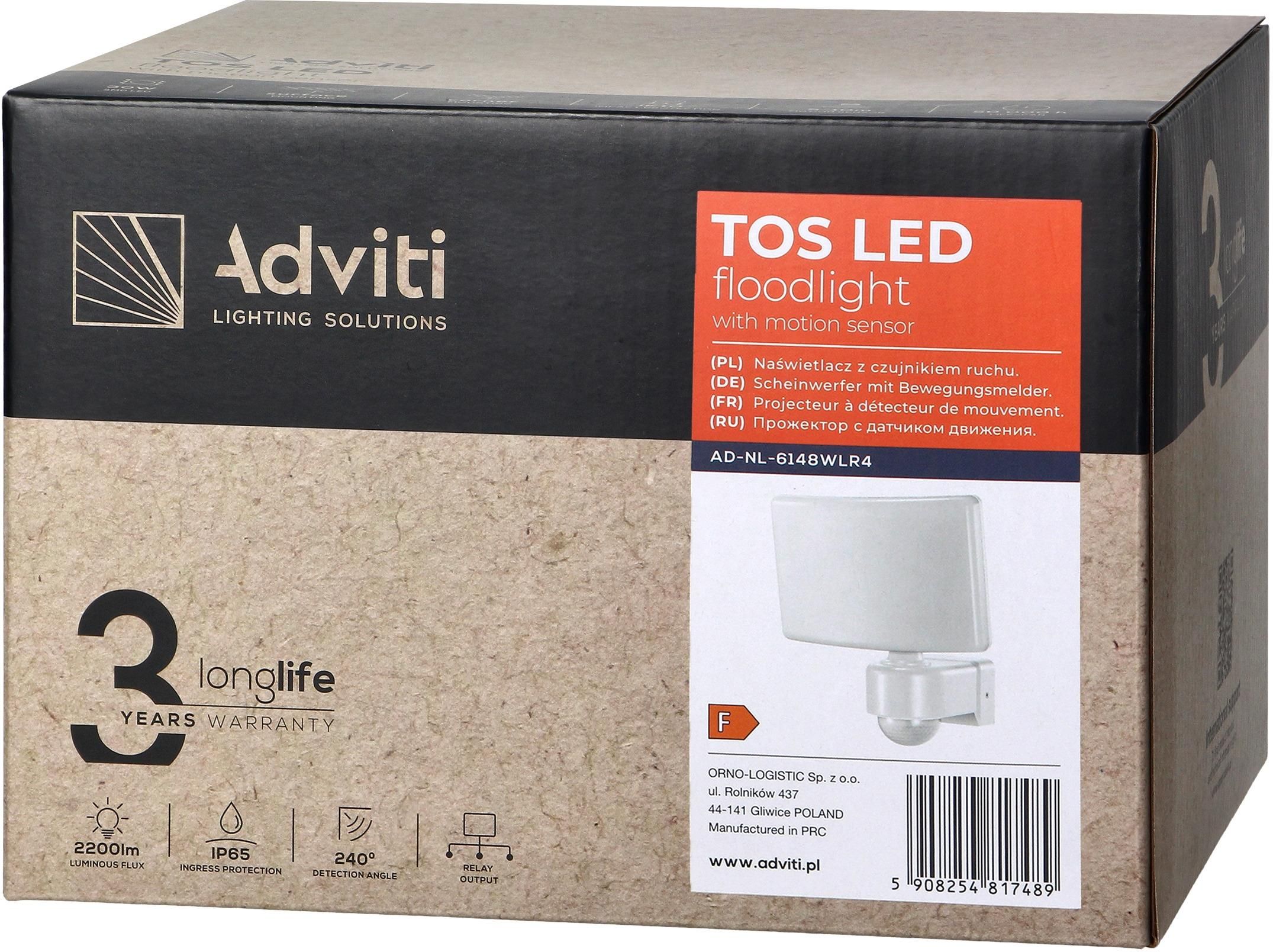 Adviti Tos Led 30W Naświetlacz Ogrodowy Z Pir 2200Lm Ip Adnl6148Wlr4 ...