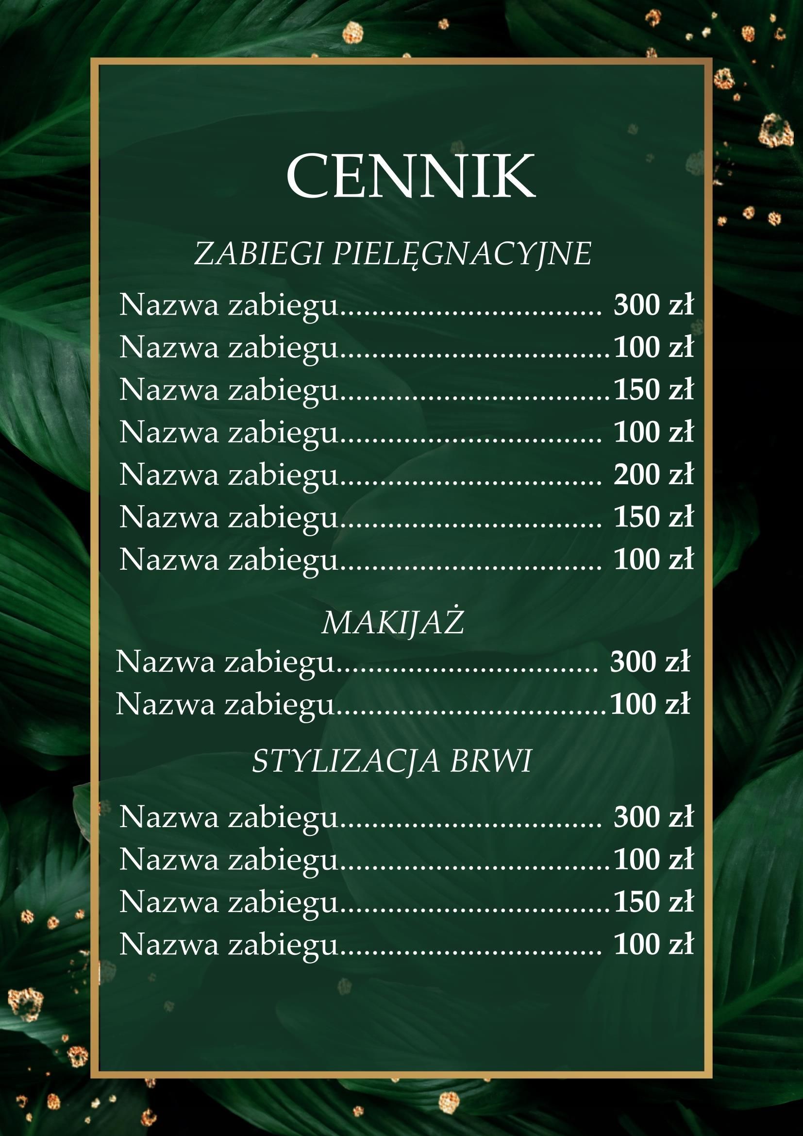 Cennik usług dla salonu kosmetycznego - Ceny i opinie - Ceneo.pl