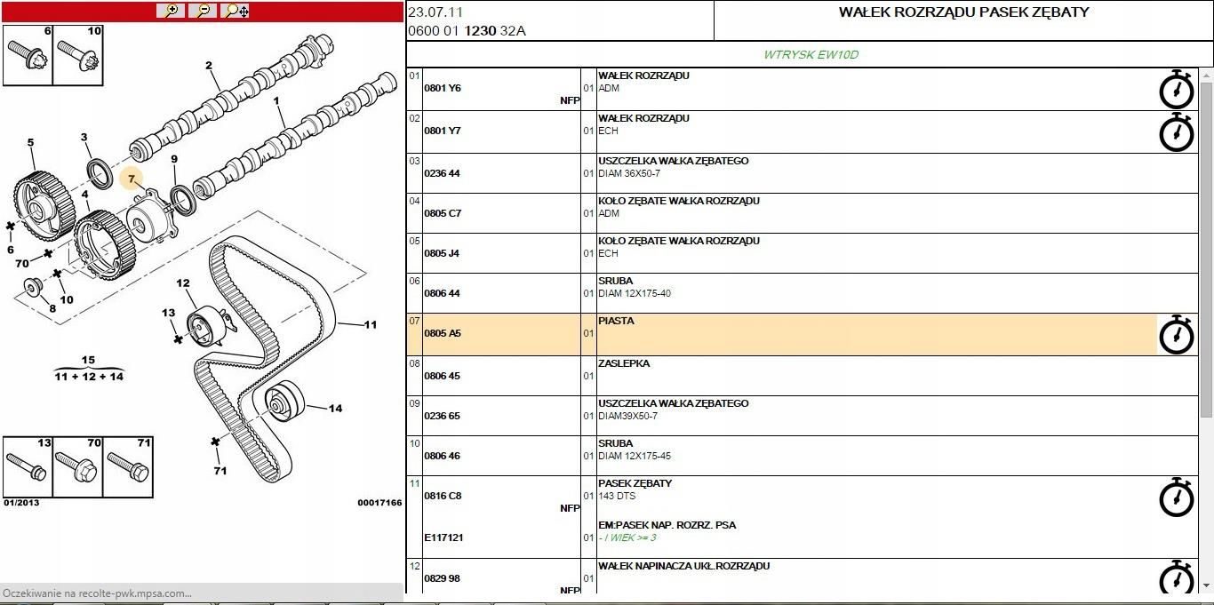 Mechanizm rozrządu Peugeot Oe Piasta Wałka Rozrządu C C5 C8 P 406 407 ...