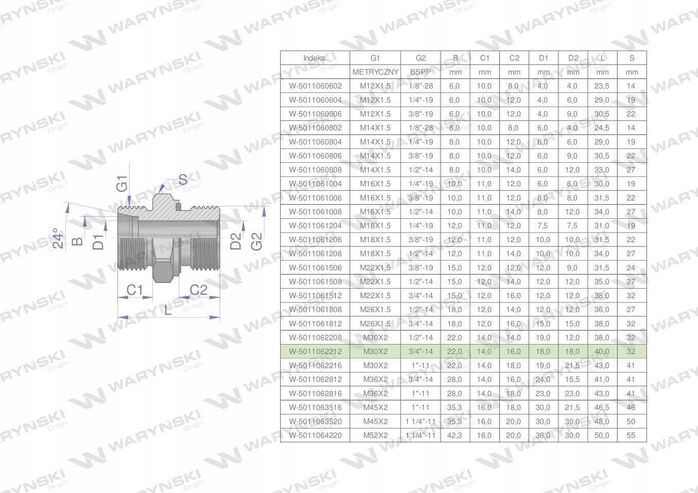 Motogeneric Przyłącze Hydrauliczne Nypel M30X2/M26X1.5 Waryńsk O13025 ...