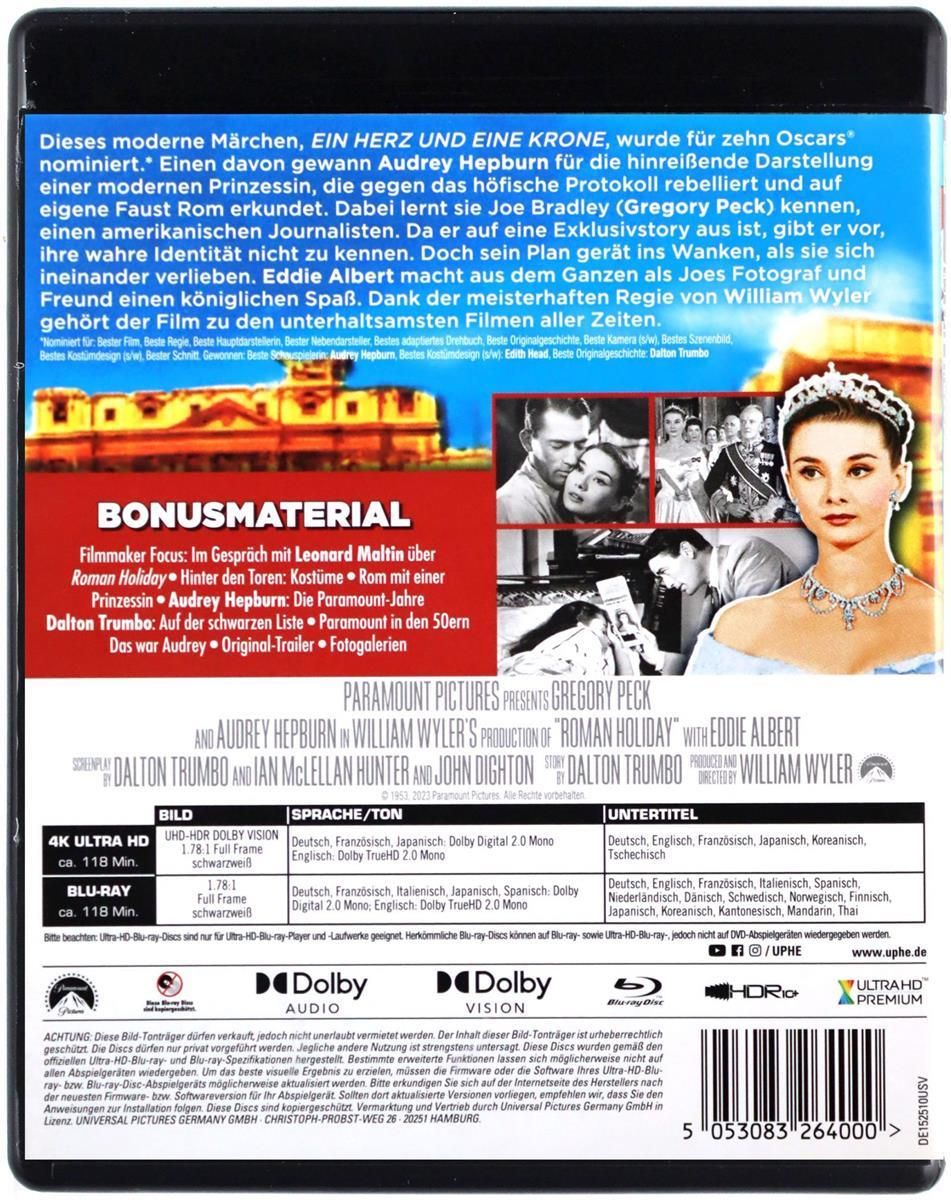 Film Blu-ray Roman Holiday (Rzymskie wakacje) (Blu-Ray 4K)+(Blu-Ray ...