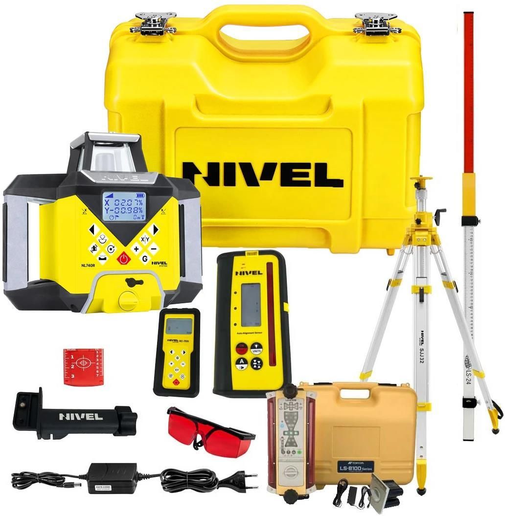 Poziomica Nivel System Niwelator Laserowy Nl740R Digital + Statyw, Łata ...