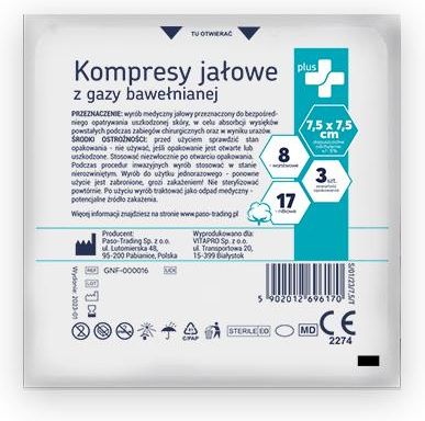Zdrowe Korzyści - Plus+, kompres gazowy jałowy, 17-nitkowy, 7,5 x 7,5 ...