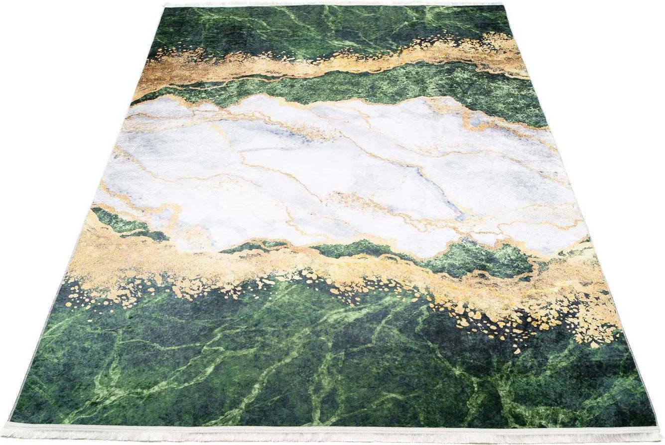 Profeos Zielono Złoty Dywan Glamour Z Frędzlami Valano 5x 140x200 32952 ...