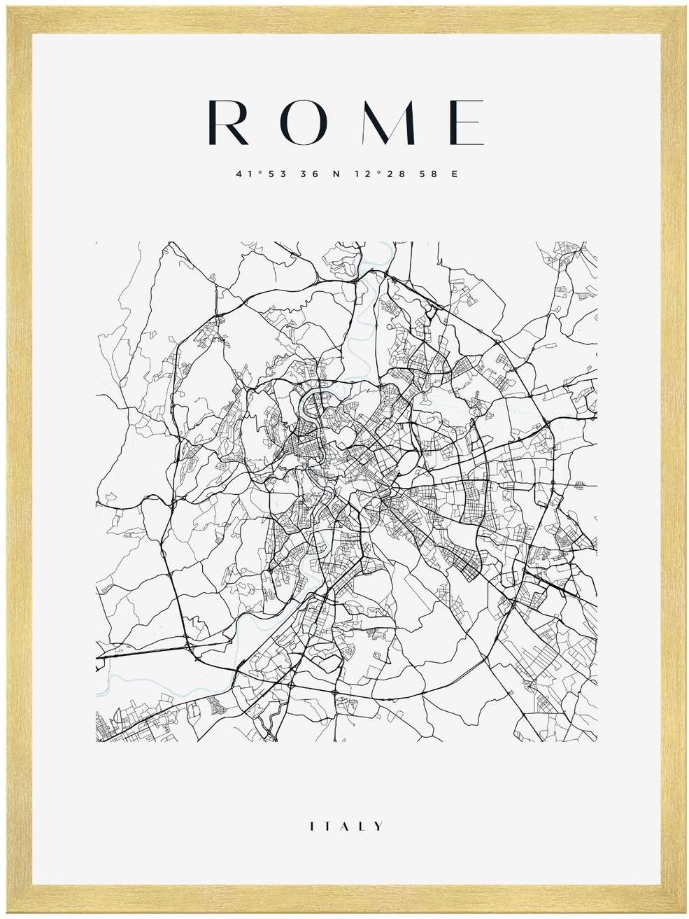 Mpink Plakat Mapa Miasta Rzym Kwadrat 40x50 Cm + Ramka Złota 10293 ...