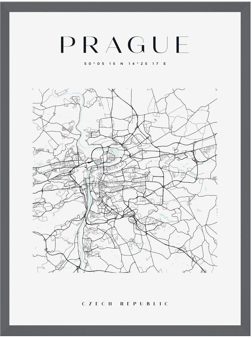 Mpink Plakat Mapa Miasta Praga Kwadrat 30x40 Cm + Ramka Kamienna ...