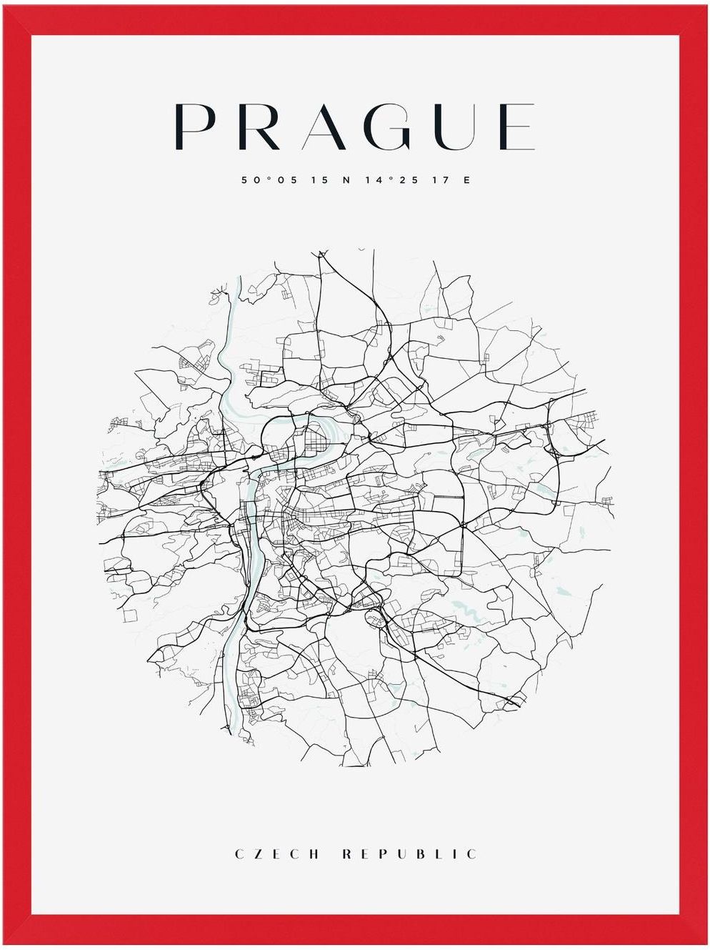 Mpink Plakat Mapa Miasta Praga Koło 24x30 Cm + Ramka Czerwona 10894 ...