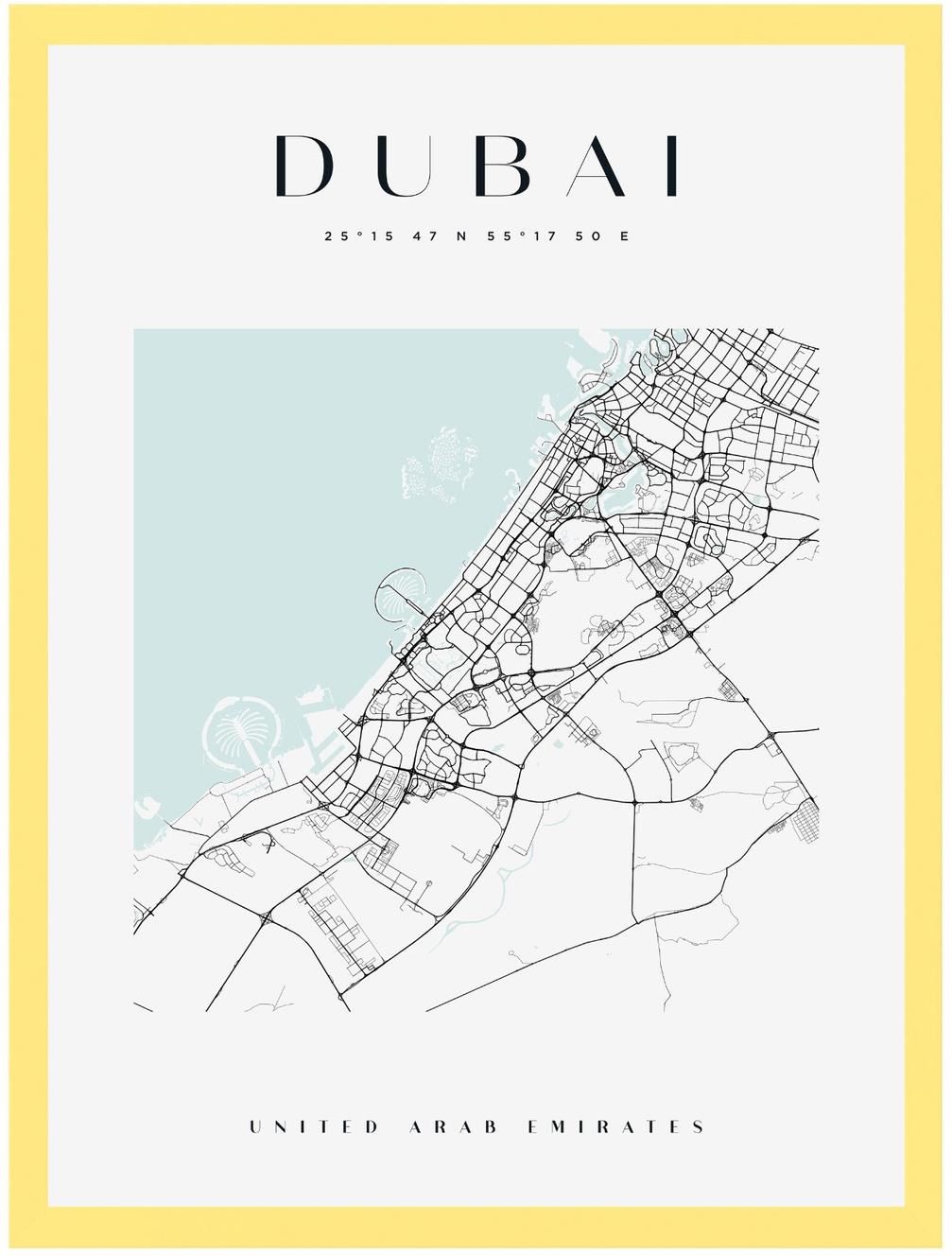 Mpink Plakat Mapa Miasta Dubaj Kwadrat 24x30 Cm + Ramka Żółta 11065 ...