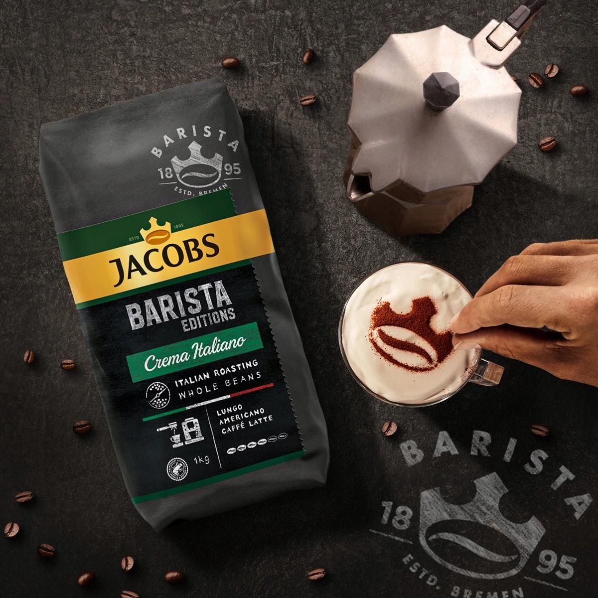 Kawa Jacobs Barista Crema Italiano/Expertenröstung Crema Italiano/Crema ...