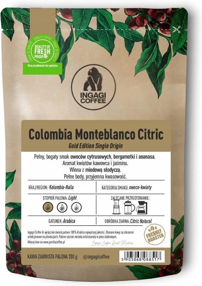 Kawa Ingagi Coffee Kolumbia Monteblanco Citric Ziarnista 200g - Ceny i ...
