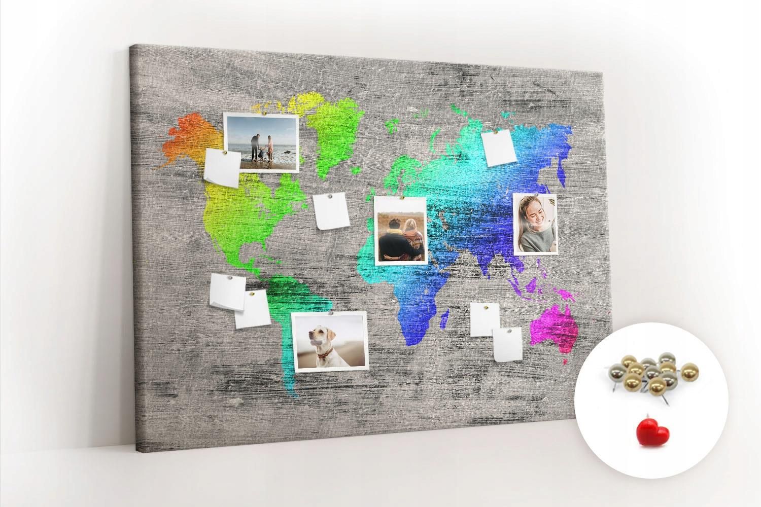 Tablica Korkowa Canvas Grafika Pinezki Mapa Świata - Ceny i opinie ...