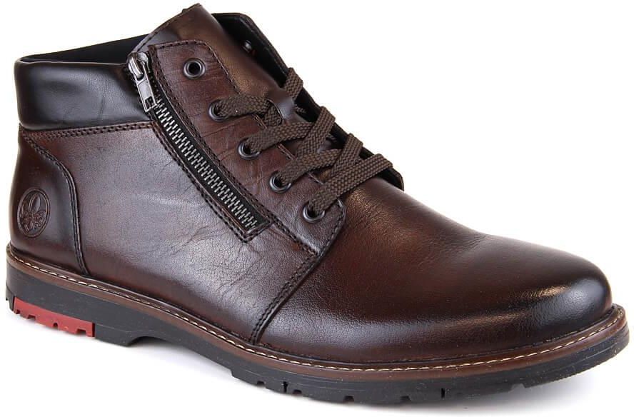 Skórzane komfortowe trzewiki męskie ocieplane wełną brązowe Rieker ...