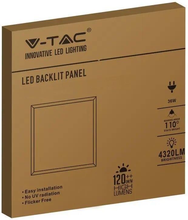 V-Tac Panel Led 36W 600X600 Led Backlight 33Mm 120Lm/W Vt-60036 6500K ...