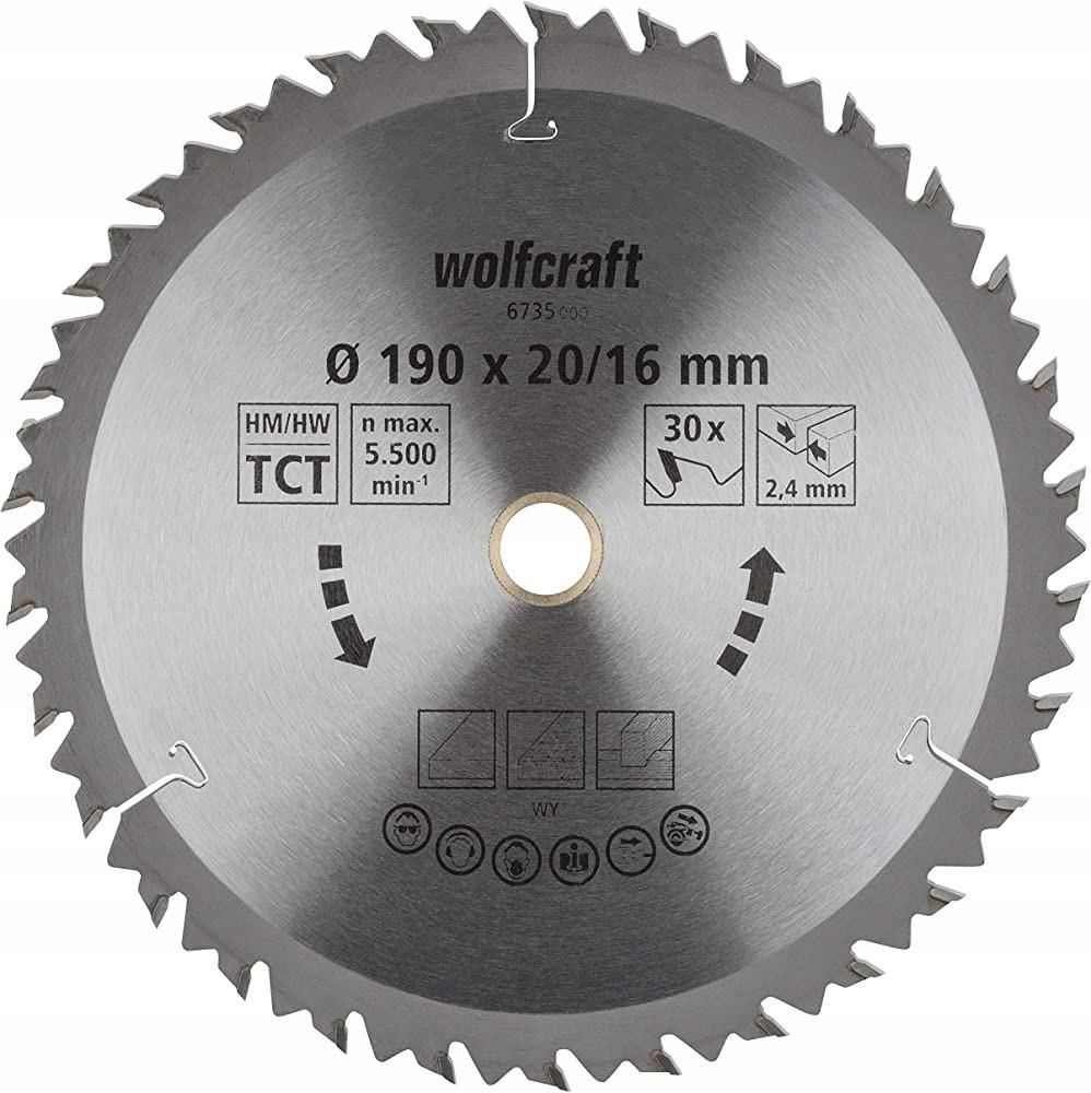 Tarcza tnąca Wolfcraft Tarcza do drewna Hm 190x20/16mm 30 zęb 6735000 ...