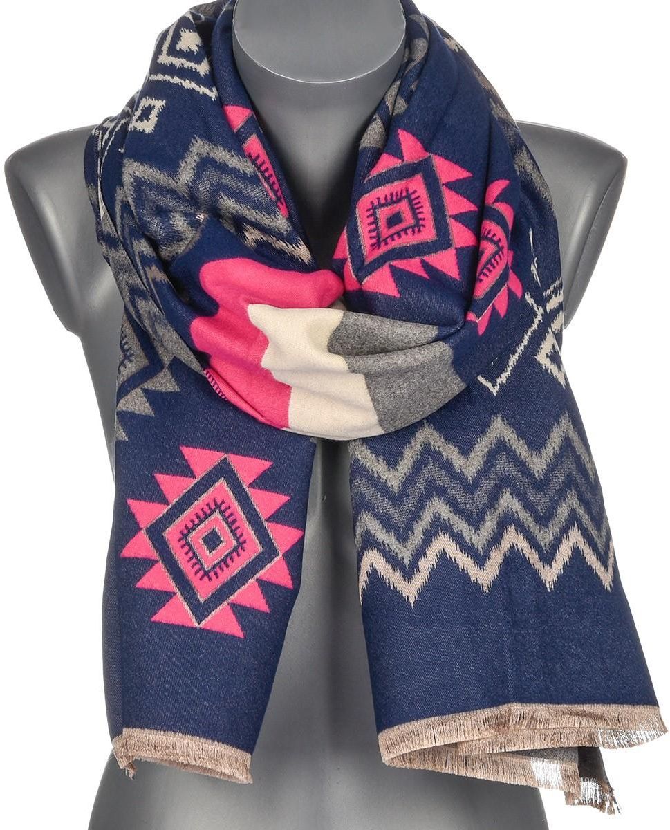Granatowy Duży Szalik Damski bawełniany ciepły dwustronny zygzak AX-124 - Ceny i opinie - Ceneo.pl