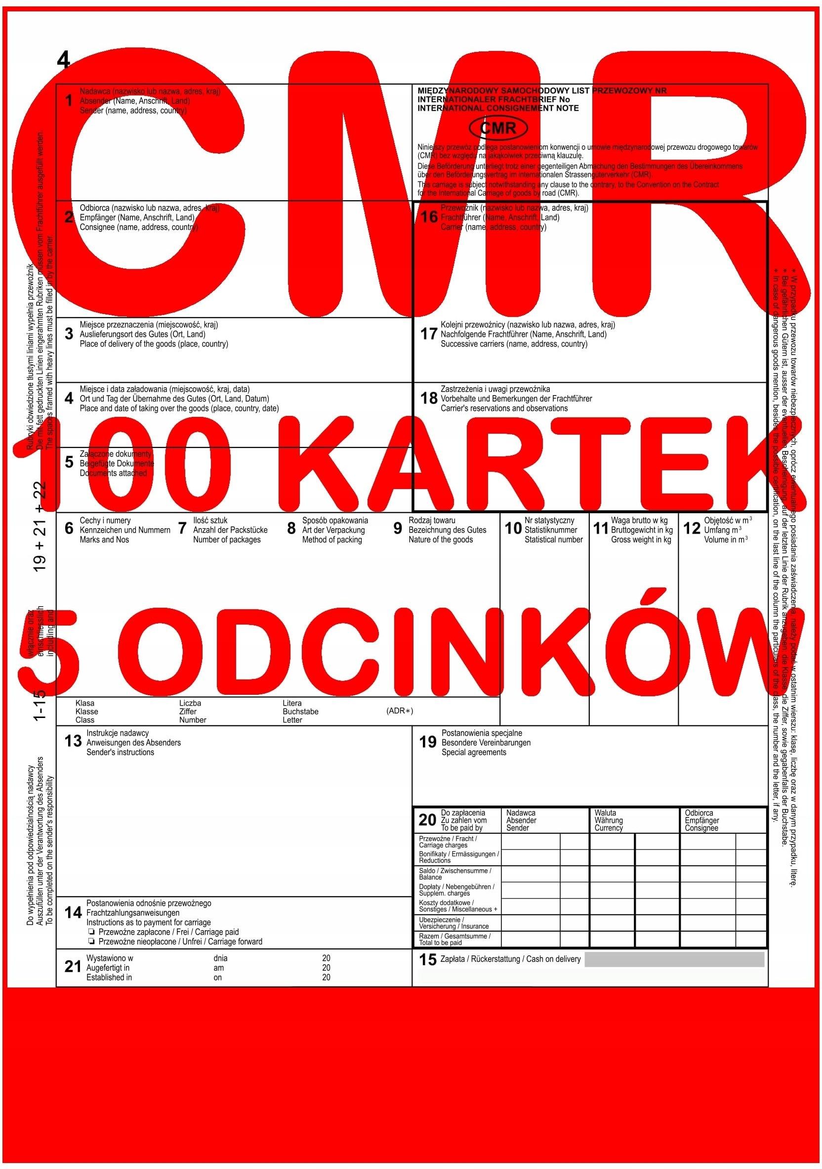 Druk Cmr List Przewozowy 100 Kartek/ 5 Odc/ 20 Kpl - Ceny i opinie ...
