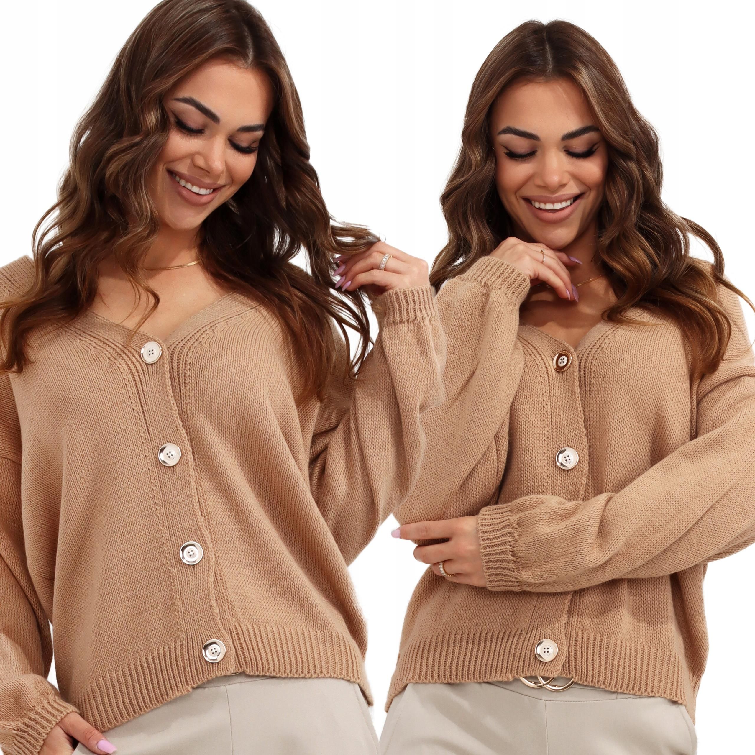 Sweter Damski Kardigan Kobiecy Rozpinany Karmelowy - Ceny i opinie - Ceneo.pl