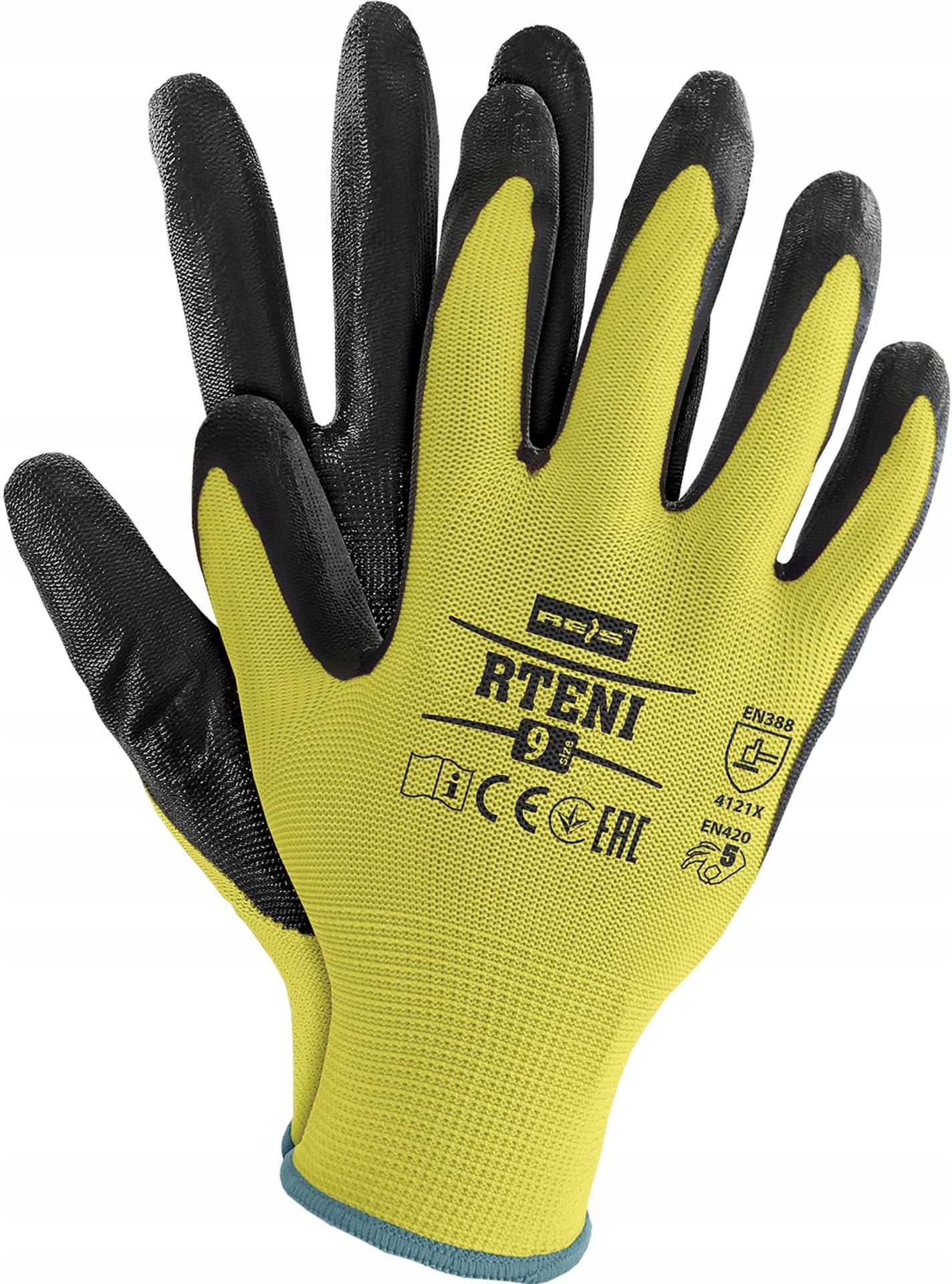 Reis Rękawice Rteni Yb Poliestrowe Powlekane Nitrylem Żółto-Czarne Roz ...