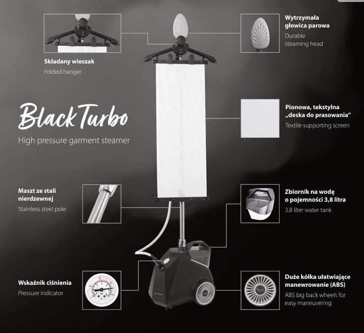 Parowiec wysokociśnieniowy Texi Black Turbo, parownica do ubrań, stacja ...