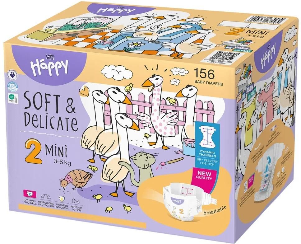 Pieluszki Bella Happy 2 Mini BOX 156 szt. - Pieluszki jednorazowe dla ...