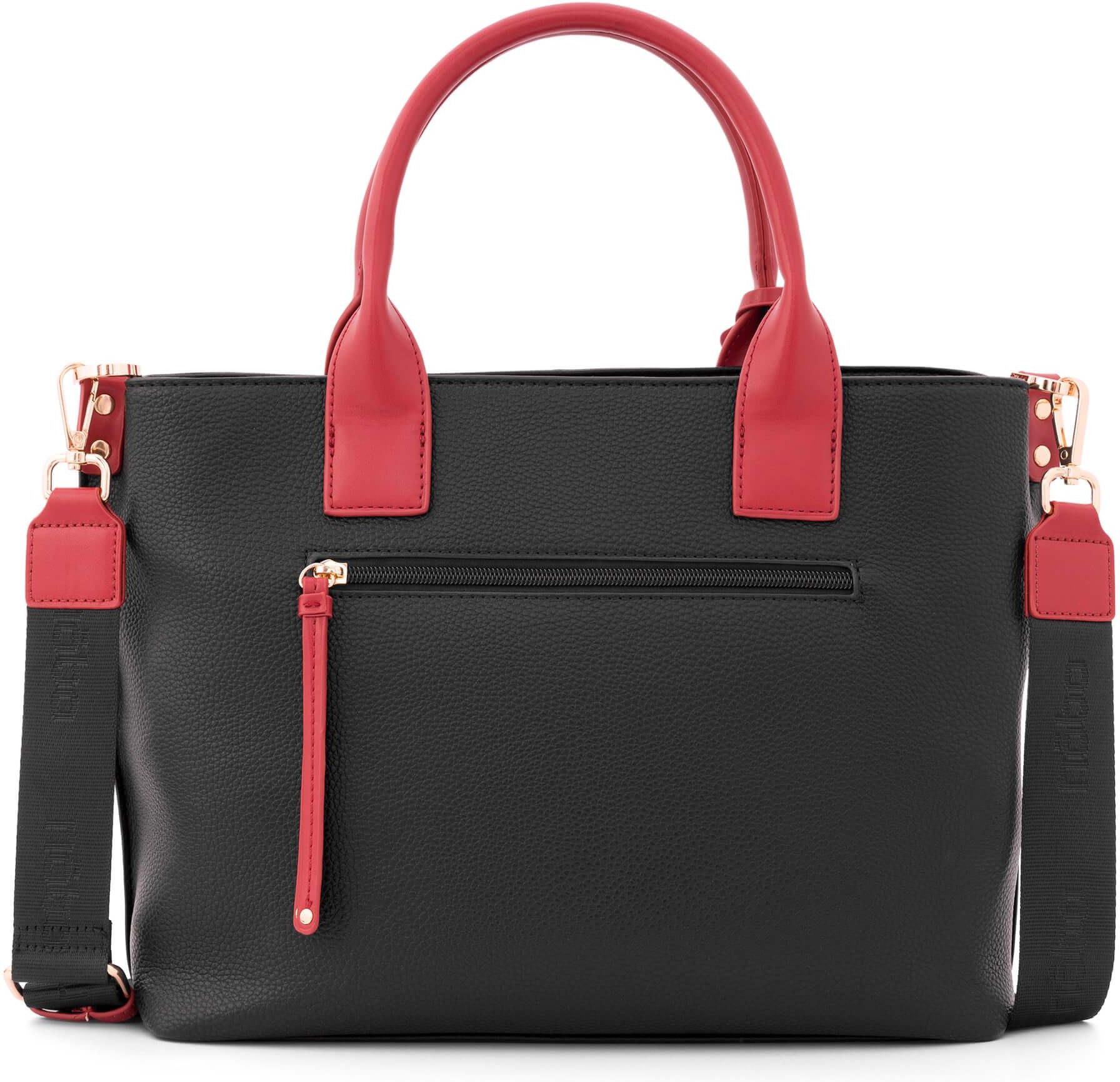 Dwukomorowa shopperka Nobo z wytłoczonym logo na pasku, czarno-czerwona ...