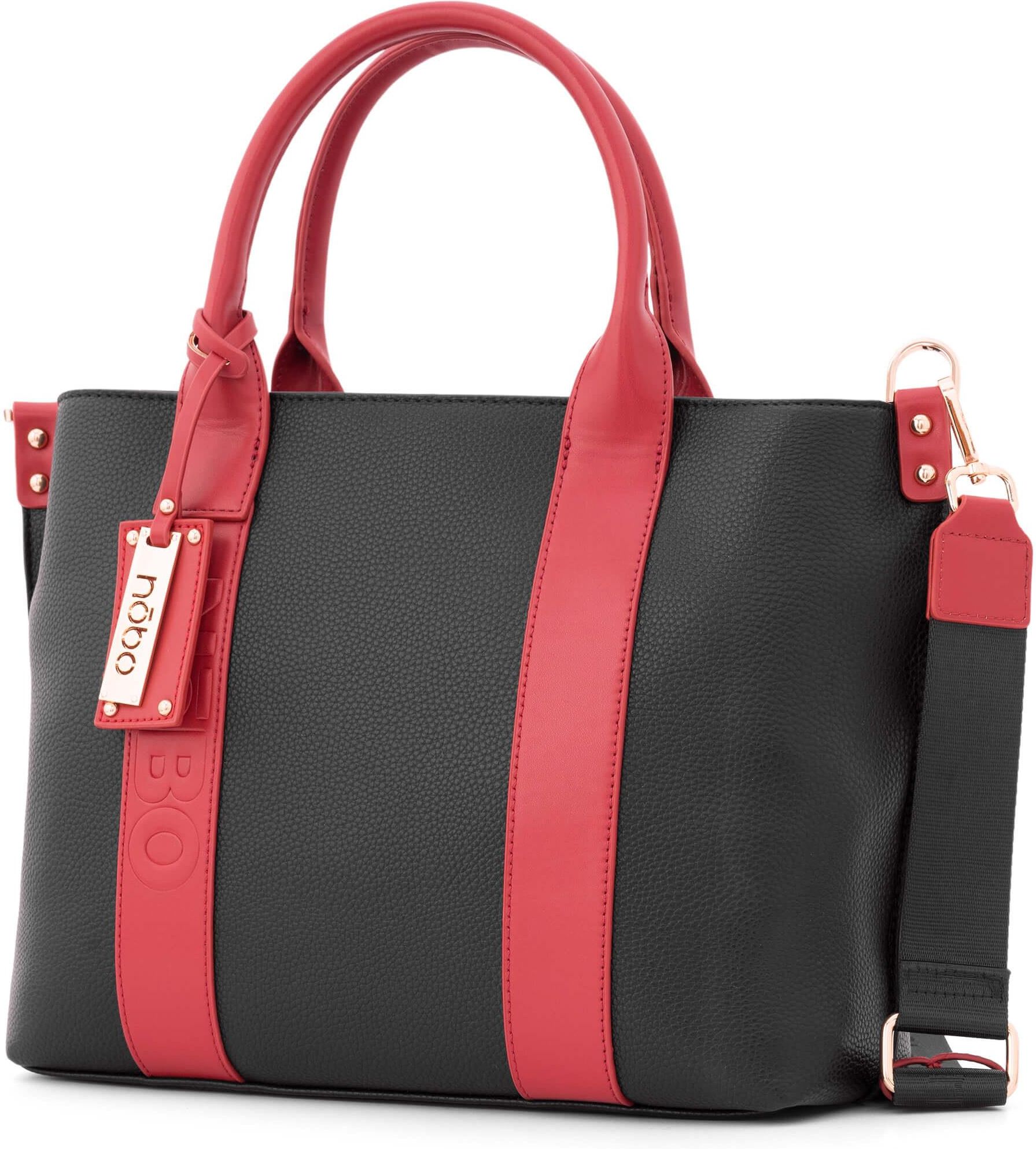 Dwukomorowa shopperka Nobo z wytłoczonym logo na pasku, czarno-czerwona ...