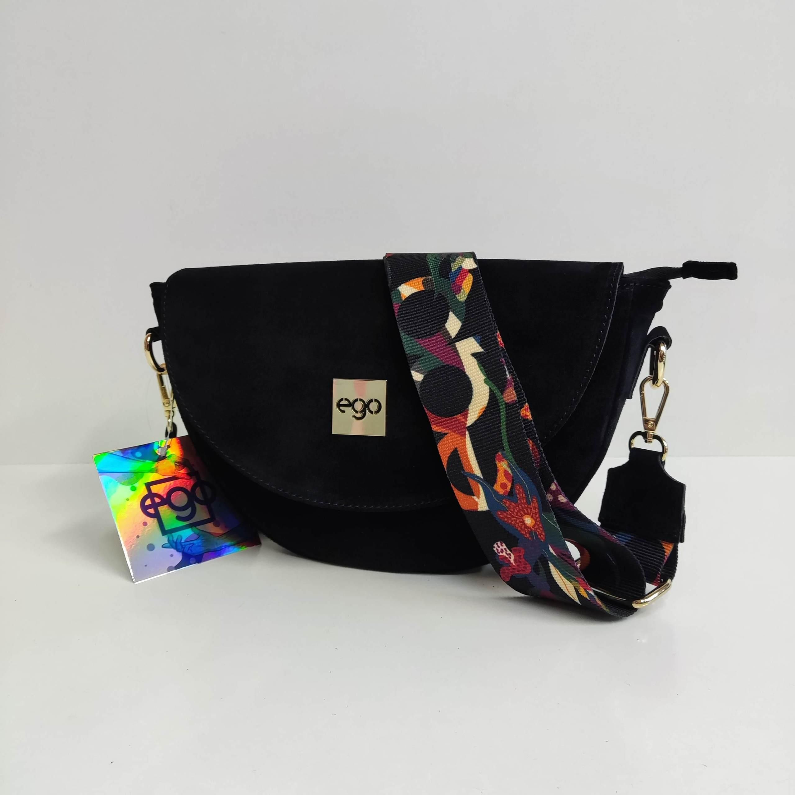 Torebka listonoszka EGO skóra naturalna czarna zamszowa z klapką - Ceny i opinie - Ceneo.pl