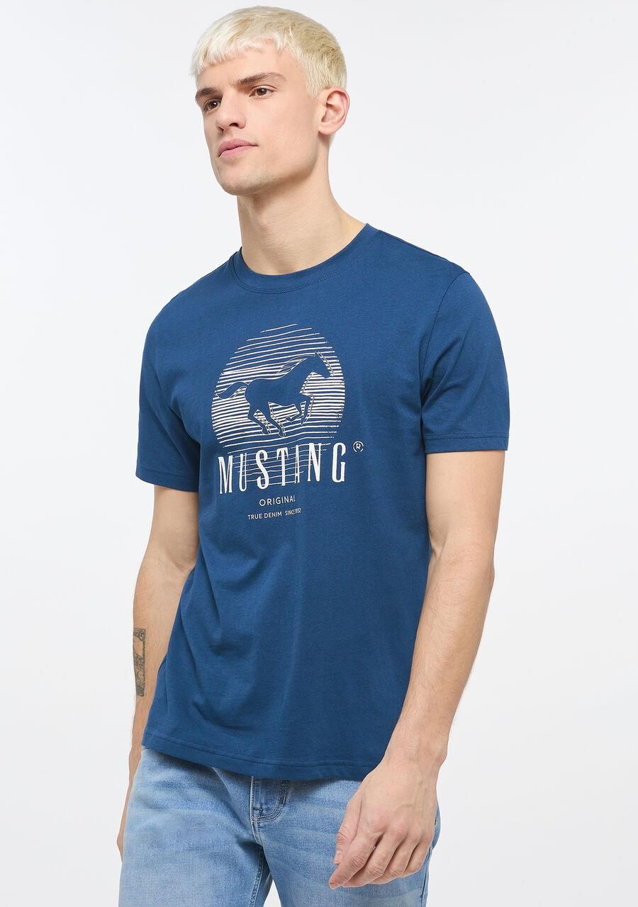 MUSTANG ALEX C PRINT MĘSKI T-SHIRT KOSZULKA LOGO NADRUK INSIGNIA BLUE ...