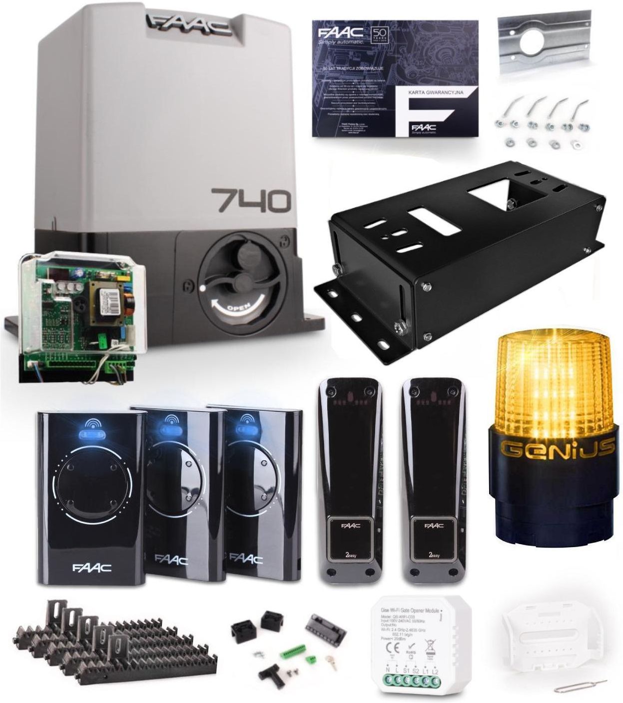Napęd do bramy Zestaw FAAC 740 + listwy + lampa + moduł Wi-Fi + podstawa regulowana (do 500kg ...