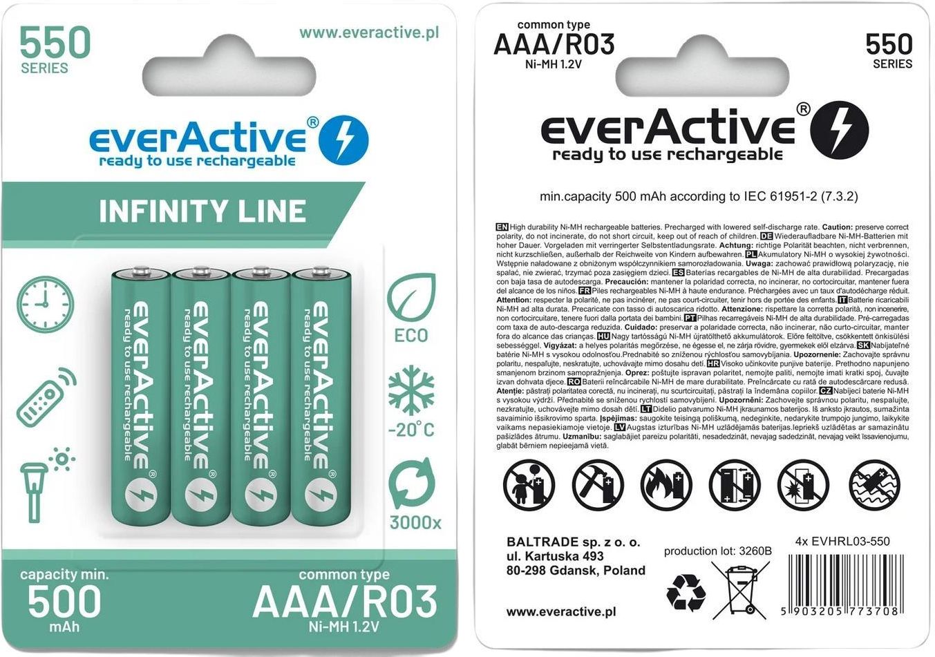 Everactive Akumulatorki AAA / R03 Ni-MH 550mAh Infinity Line 3000 cykli ...