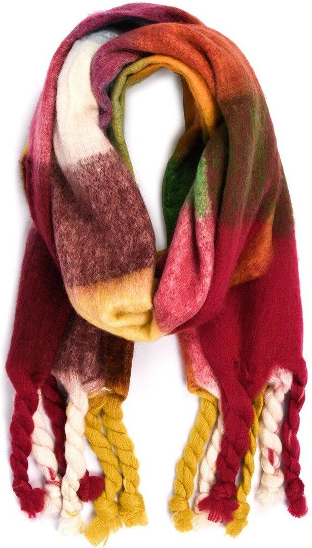 Bordowy Jesienny duży Szalik Damski ciepły szal w kratę frędzle szal-79 ...