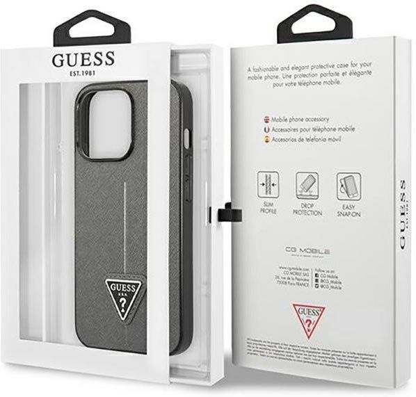 Guess Saffiano Triangle Logo Case Etui Iphone 14 Pro Max Srebrny - Etui ...