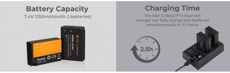K&F Zestaw Ładowarka + 2x Bateria Akumulator LP-E17 Canon EOS RP 750D ...