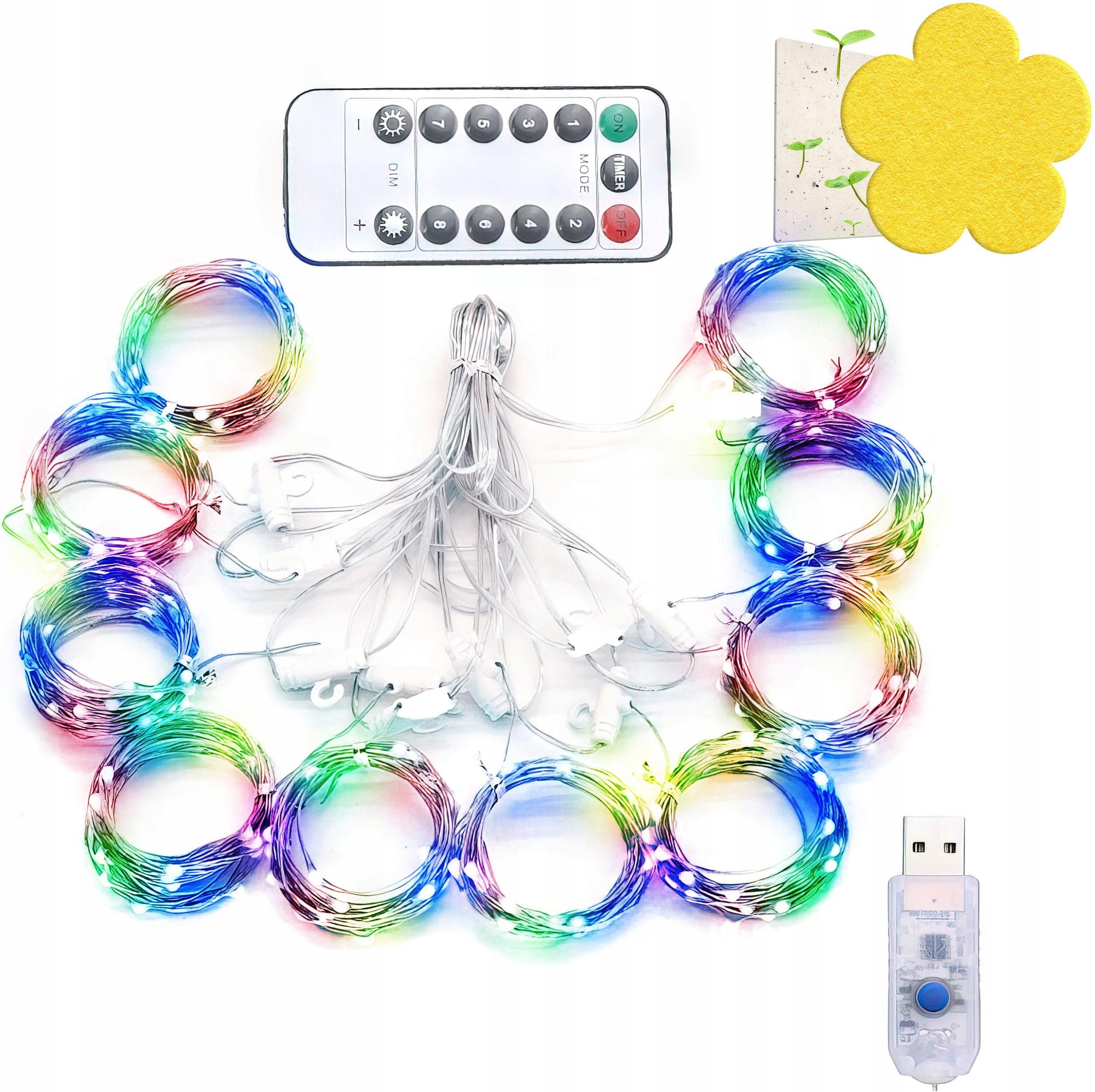 Gline Kurtyna Świetlna Led 3X3M 300 Sople Usb Kolorowa Multikolor Pilot ...