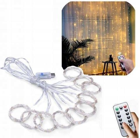 Kurtyna Świetlna Led Drucik Lampki Sople Pilot Usb Biały Ciepły 3X3M ...