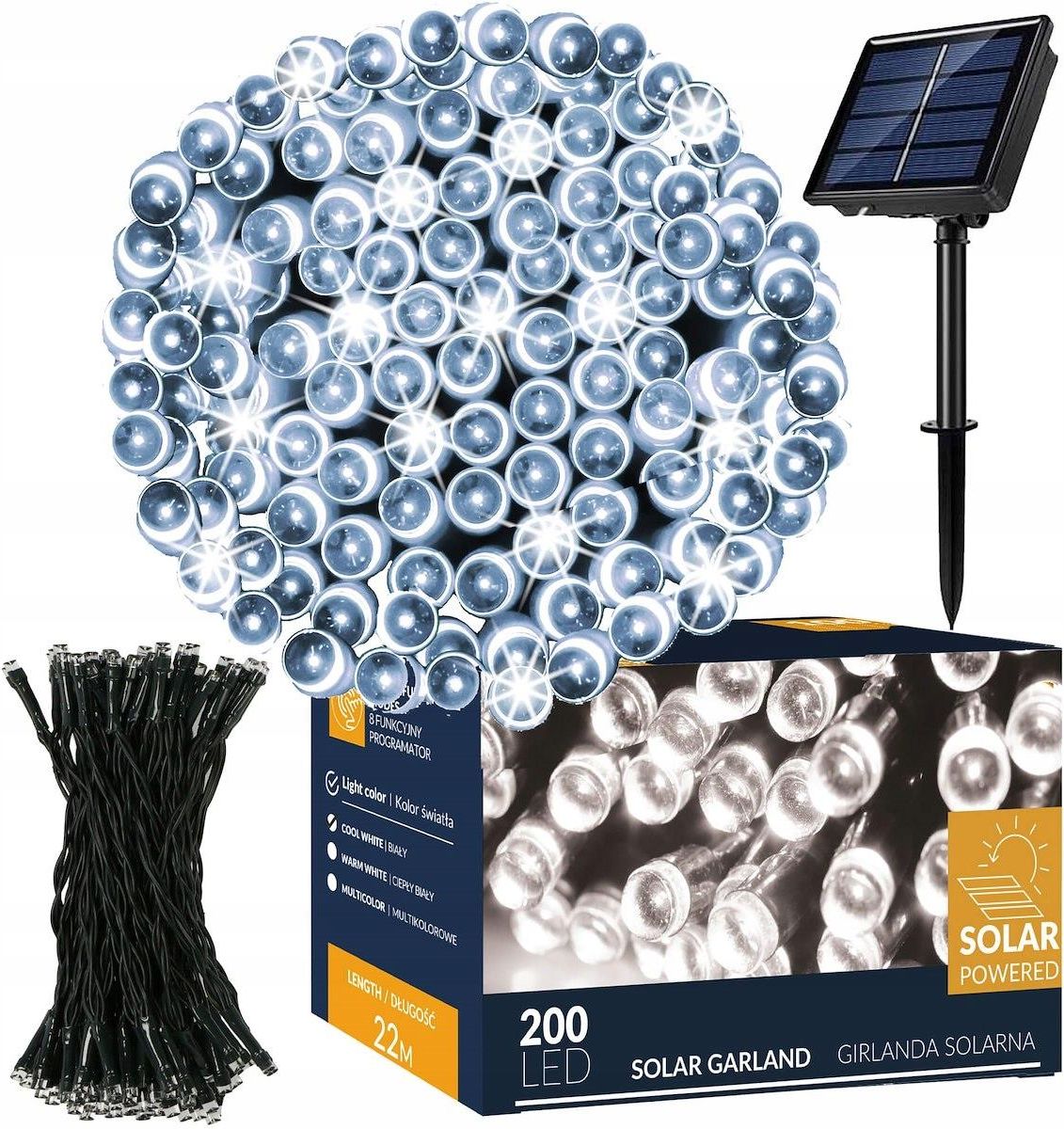 Springos Lampki Choinkowe Solarne 200 Led 22M Girlanda Zimne Białe 8 Funkcji D0Be2770-736B-4563 ...